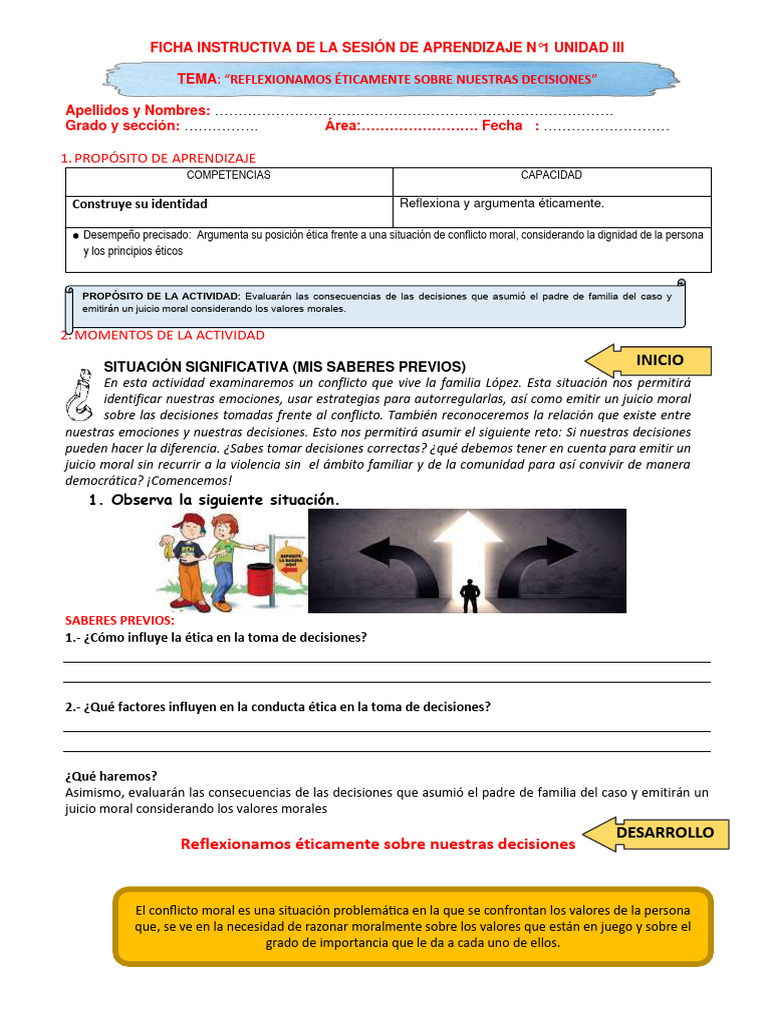 Ficha Instructiva de La Sesión de Aprendizaje N | PDF | Moralidad | Las emociones