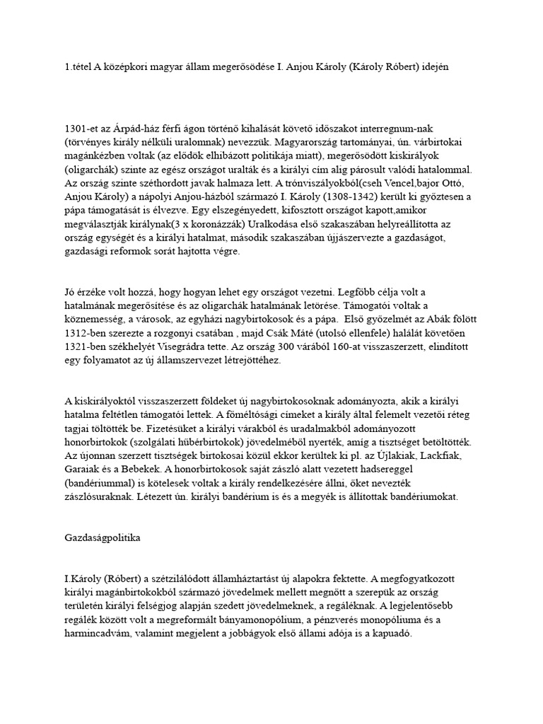 1.tétel I. Anjou Károly (Károly Róbert) | PDF
