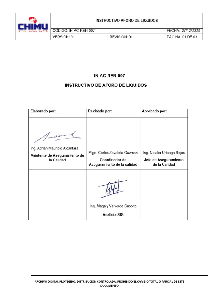 In-Ac-Ren-007 Instructivo de Aforo de Liquidos V 1.1 | PDF