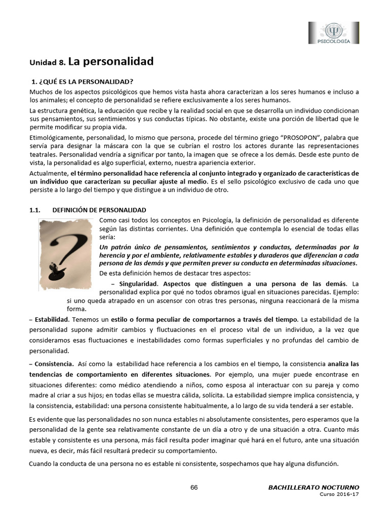 Tema 8. La Personalidad | PDF | Carné de identidad | Mente inconsciente