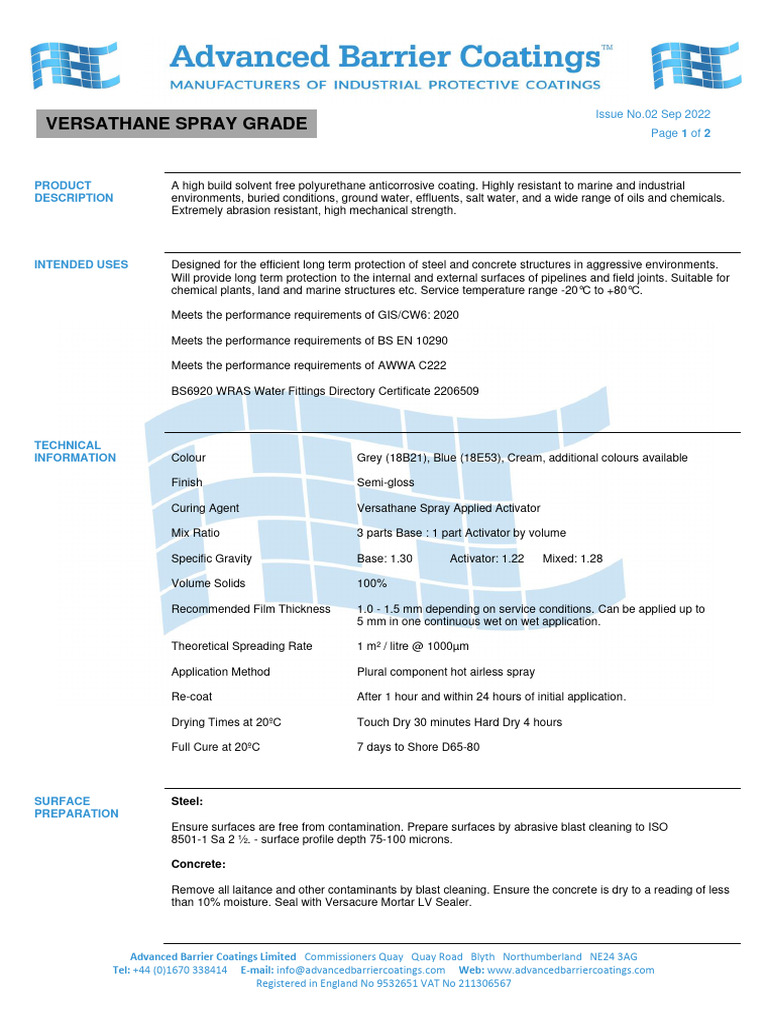 Versathane Spray Grade PDS | PDF | Concrete | Water