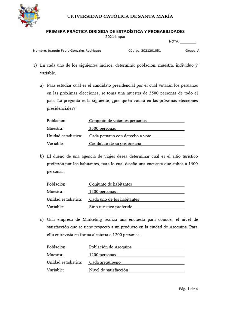 Practica Dirigida 01 | PDF | Estadísticas | Metodología de encuesta