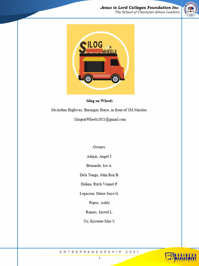 Silog-On-Wheels Food Truck Business Plan | PDF | Legal Liability ...