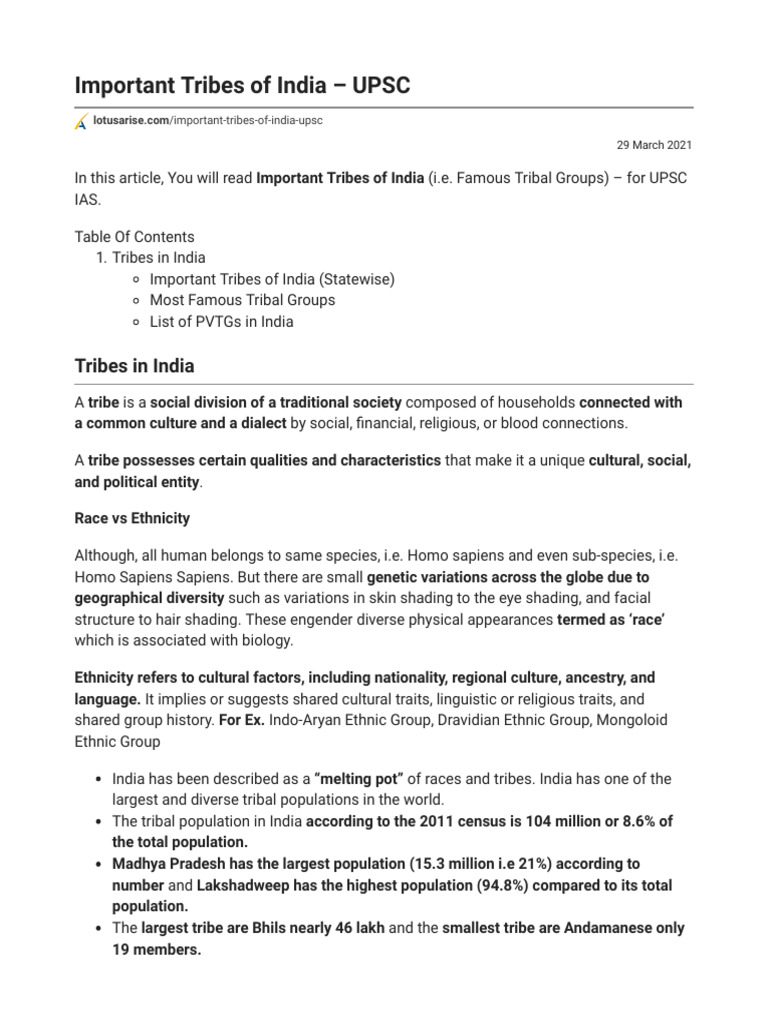 Important Indian Tribes for UPSC | PDF | South Asia | Social Groups Of ...