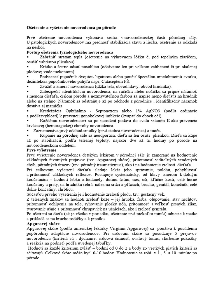 Prvé Ošetrenie Novorodenca | PDF