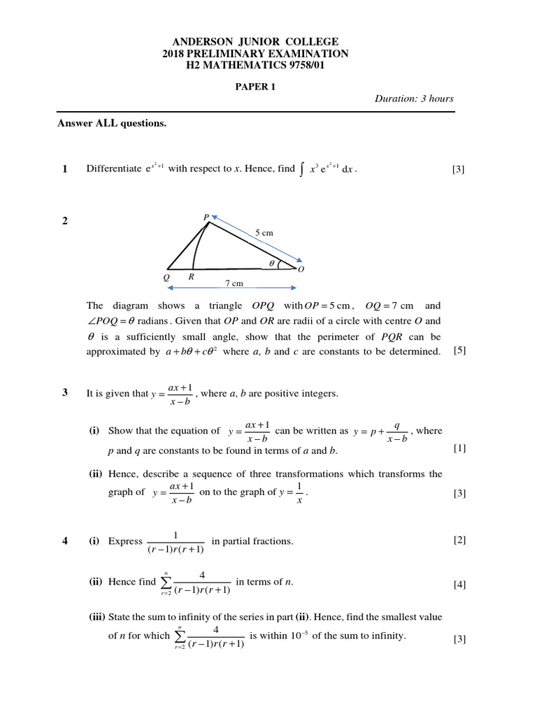 Anderson JC 2018 H2 Math Exam | PDF | Function (Mathematics ...