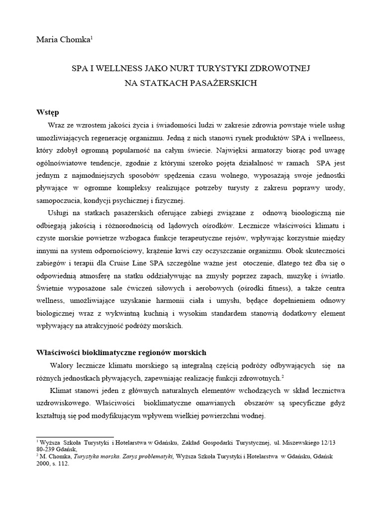 M.chomka Spa I Wellness Jako Nurt Turystyki Zdrowotnej Na Statkach ...