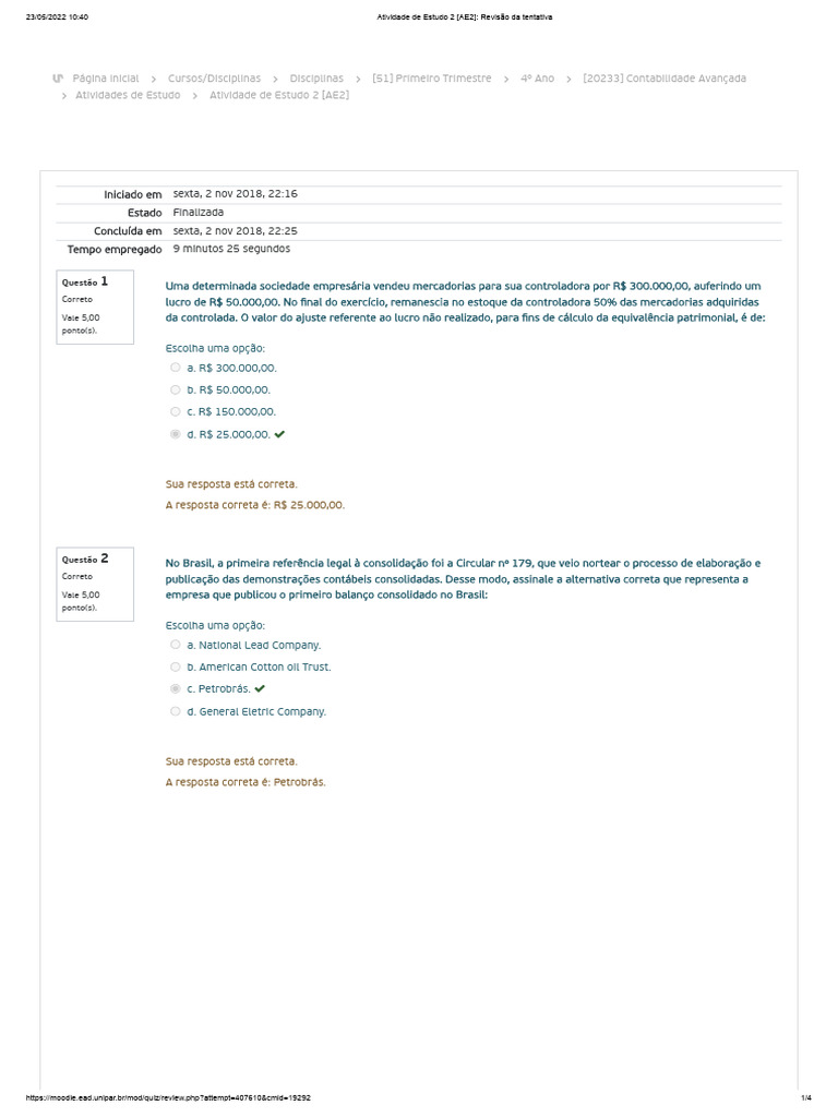 Atividade de Estudo 2 (AE2) - Revisão Da Tentativa2 | PDF | Relatório anual | Contabilidade