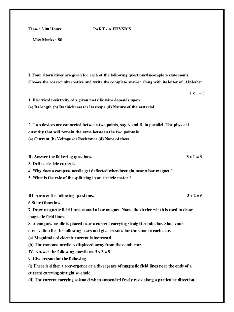 Science Midterm Question Paper | PDF | Electric Current | Electrical ...