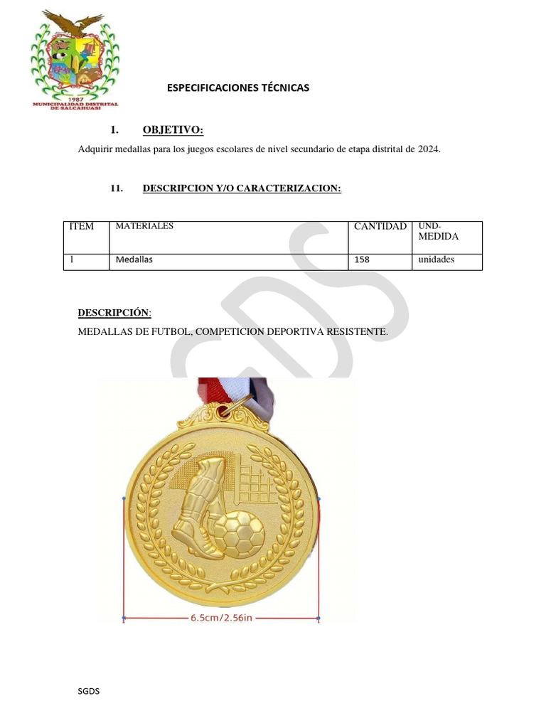 Especificaciones Técnicas de Medallas | PDF