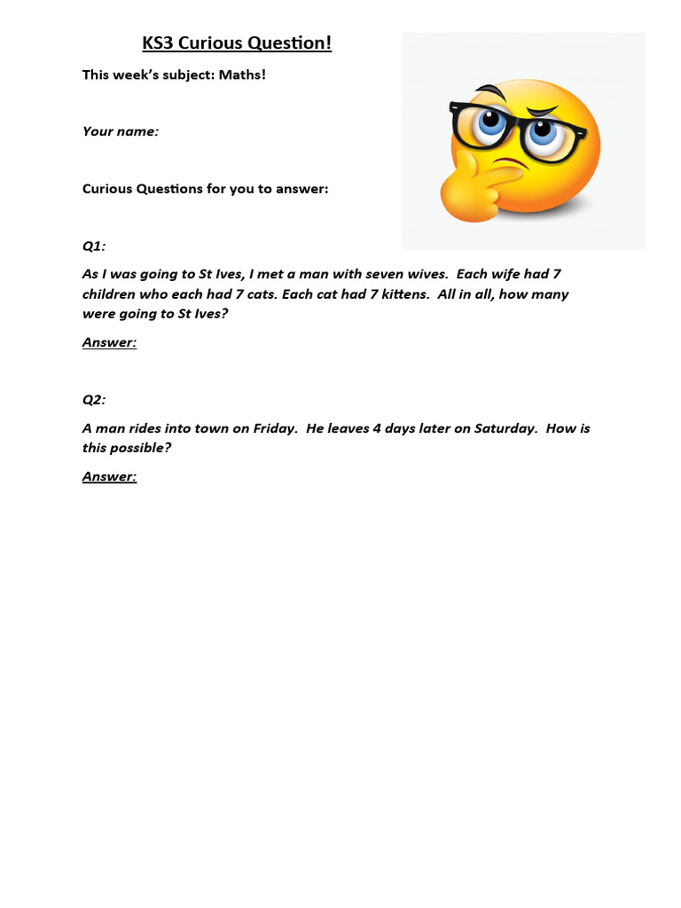 KS3 Curious Question Template - Maths | PDF | Mystery, Thriller & Crime ...