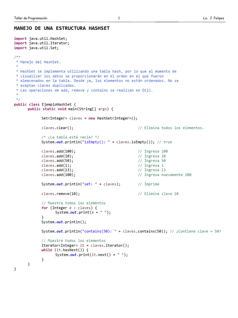 Colecciones de HashSet, LinkedHashSet y TreeSet en Java | Descargar gratis PDF | Java (lenguaje ...