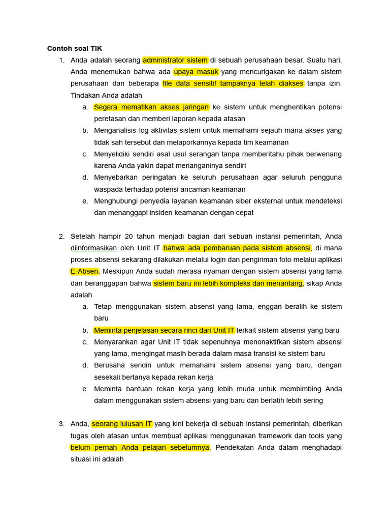 Contoh Soal TIK dan Profesionalisme | PDF | Karier & Perkembangan
