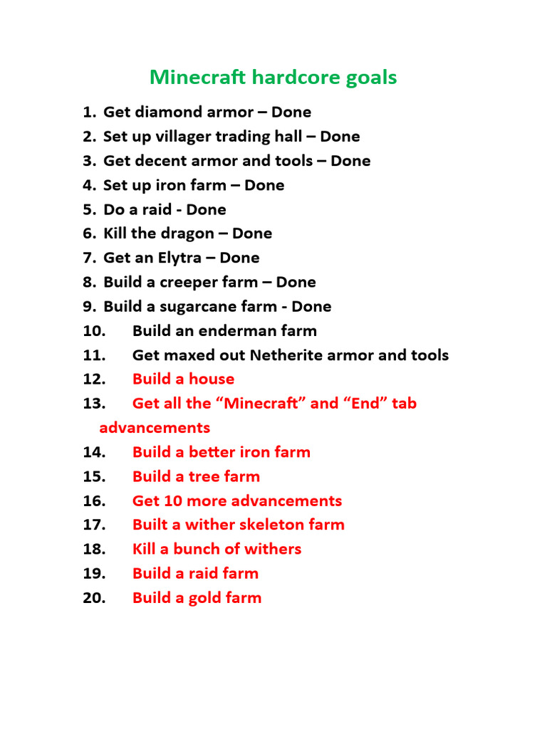 Minecraft Hardcore Goals | PDF