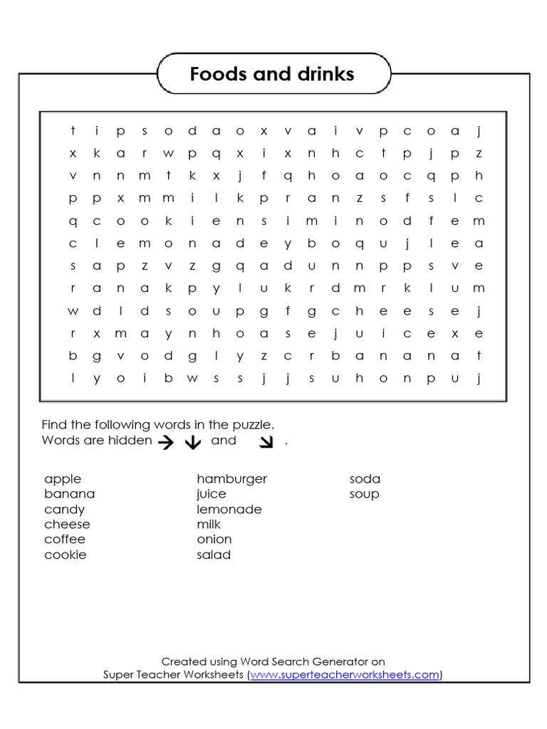 Sopa de Letras Alimentos | PDF | Word Search | Non Alcoholic Drinks