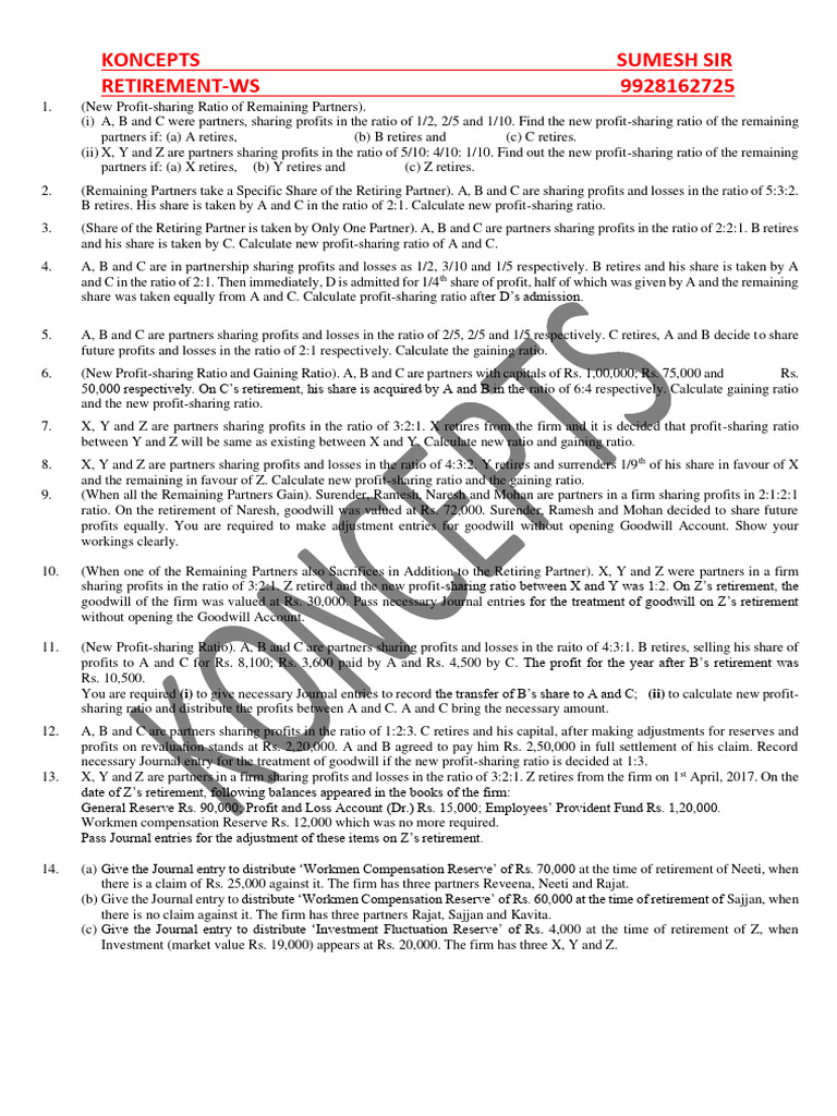 Retirement WS | PDF | Goodwill (Accounting) | Debt