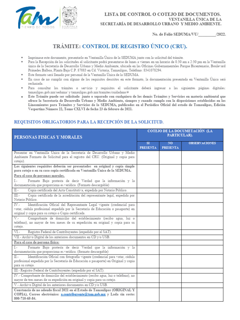 Cotejo de Documentos para CRU SEDUMA | PDF | Finanzas y dinero