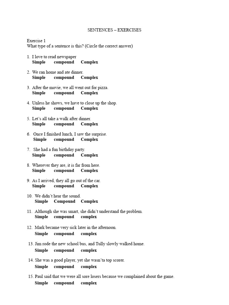 SENTENCES EXERCISE | PDF
