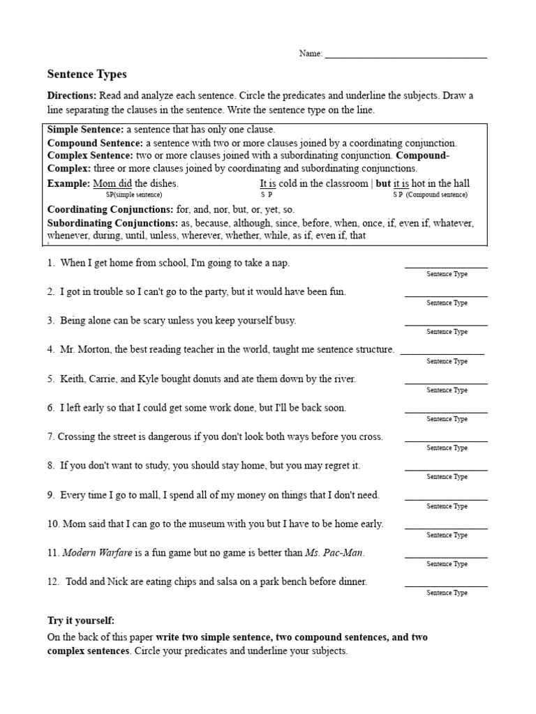 sentence-types | PDF | Sentence (Linguistics) | Clause