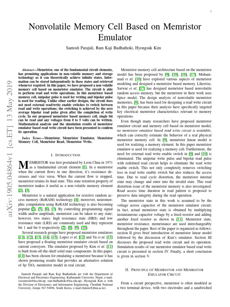 Memristor-Based Nonvolatile Memory Cell | PDF | Computer Memory ...