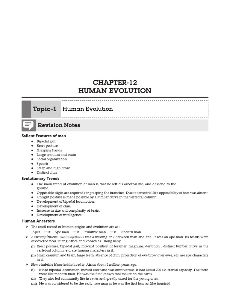 Chapter-12 Human Evolution: Topic-1 | PDF | Homo | Human Evolution