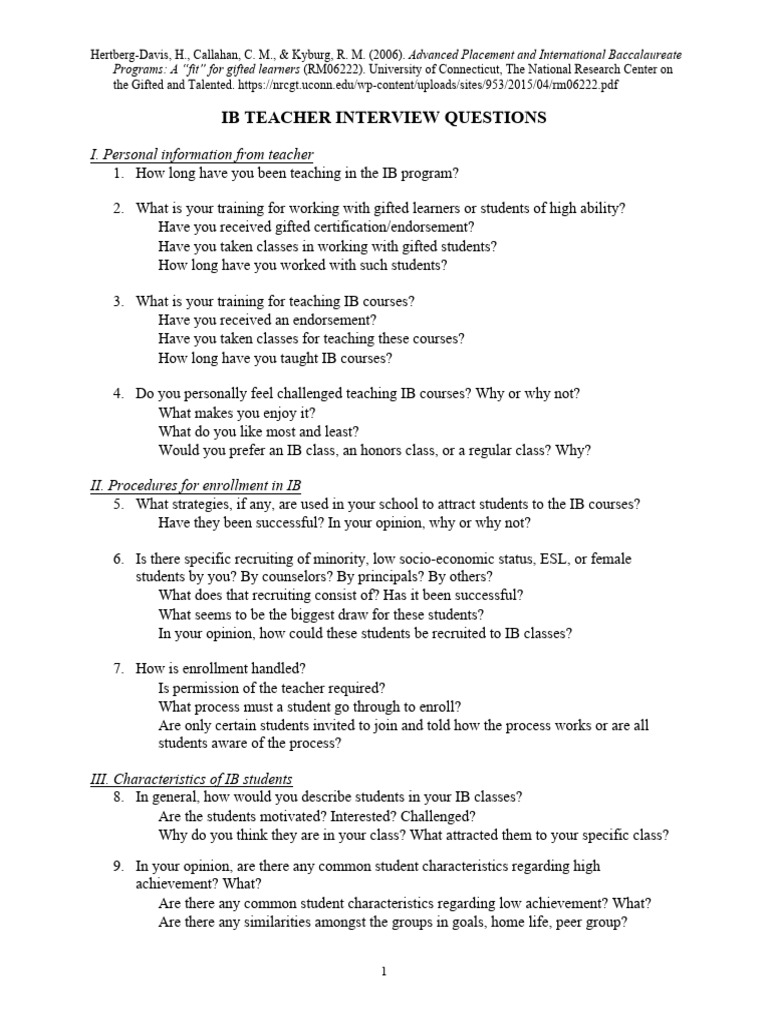 IB Teacher Interview Questions Rev | PDF | Teaching | Cognitive Psychology