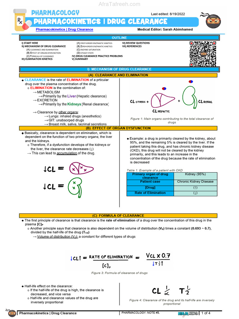 05 Drug Clearance (Notes) Atf | PDF | Pharmacokinetics | Medicinal ...
