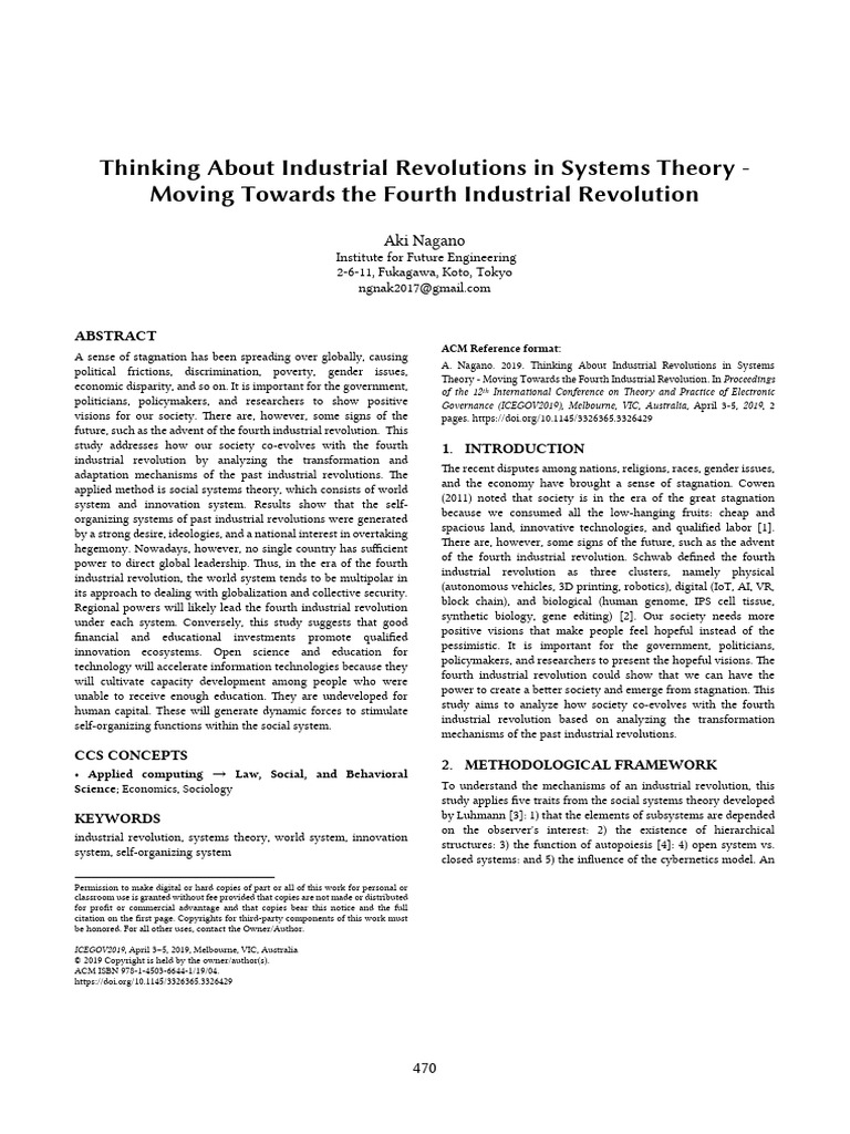 Thinking About Industrial Revolutions in Systems Theory - Moving Towards The Fourth Industrial ...