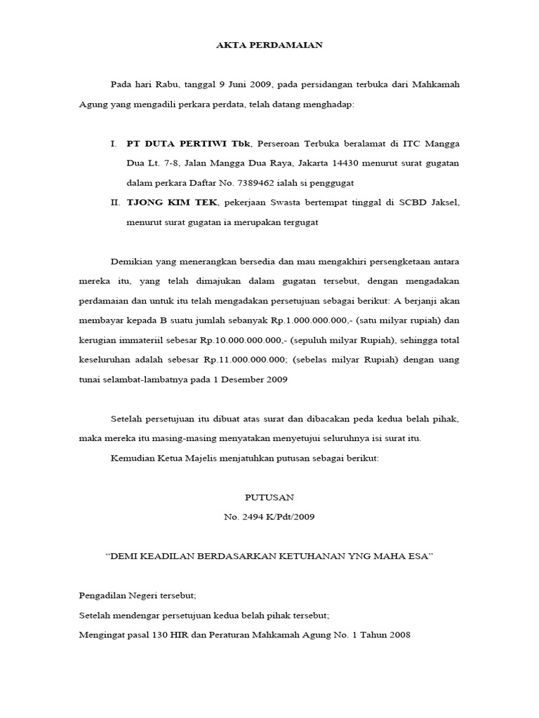 Akta Perdamaian | PDF