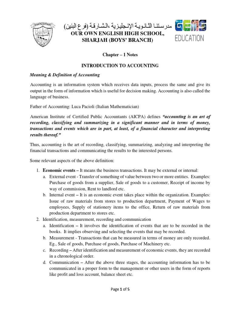 Chapter 1 Introduction To Accounting - Notes | PDF | Expense | Business