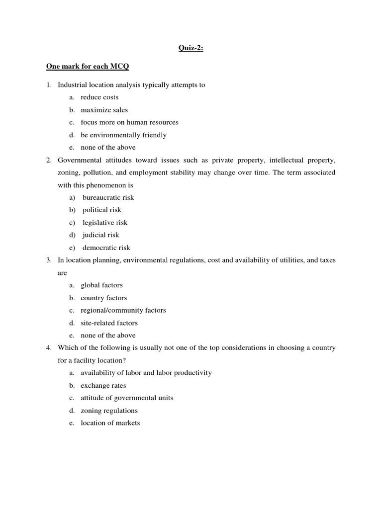 Operations Management Quiz | PDF | Inventory | Labour Economics