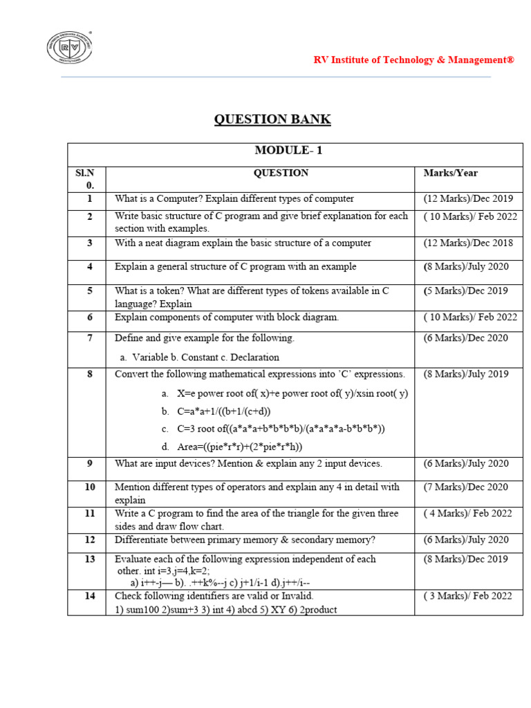 Module 1 QB Updated (1) - For Merge | PDF