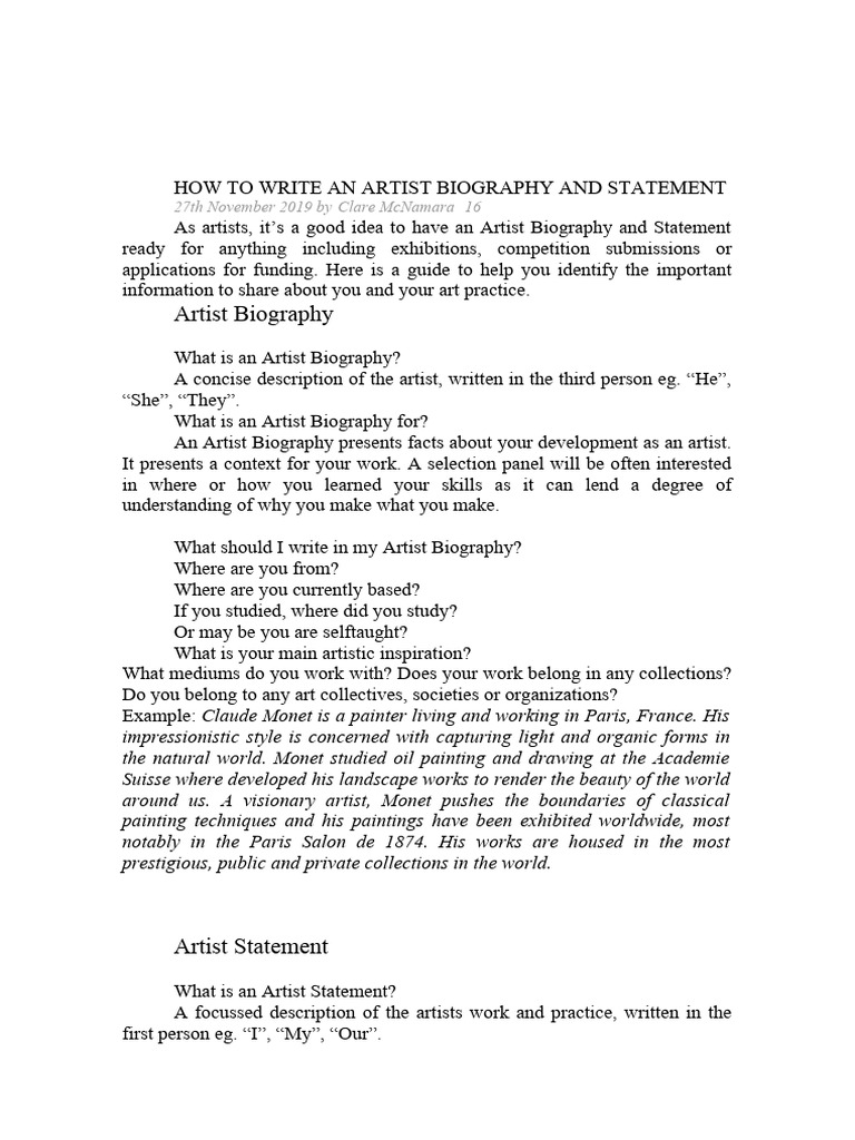 How To Write An Artist Biography and Statement | PDF | Claude Monet ...