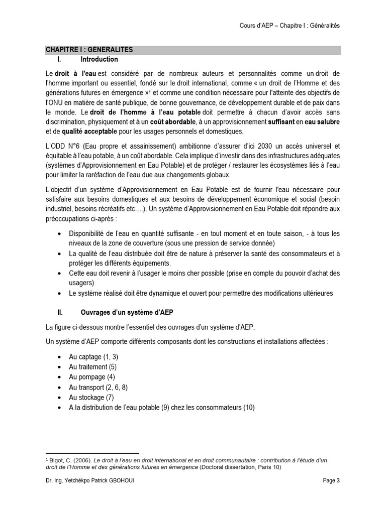 ChapitreI AEP Généralités | PDF | Boire de l'eau | Forage