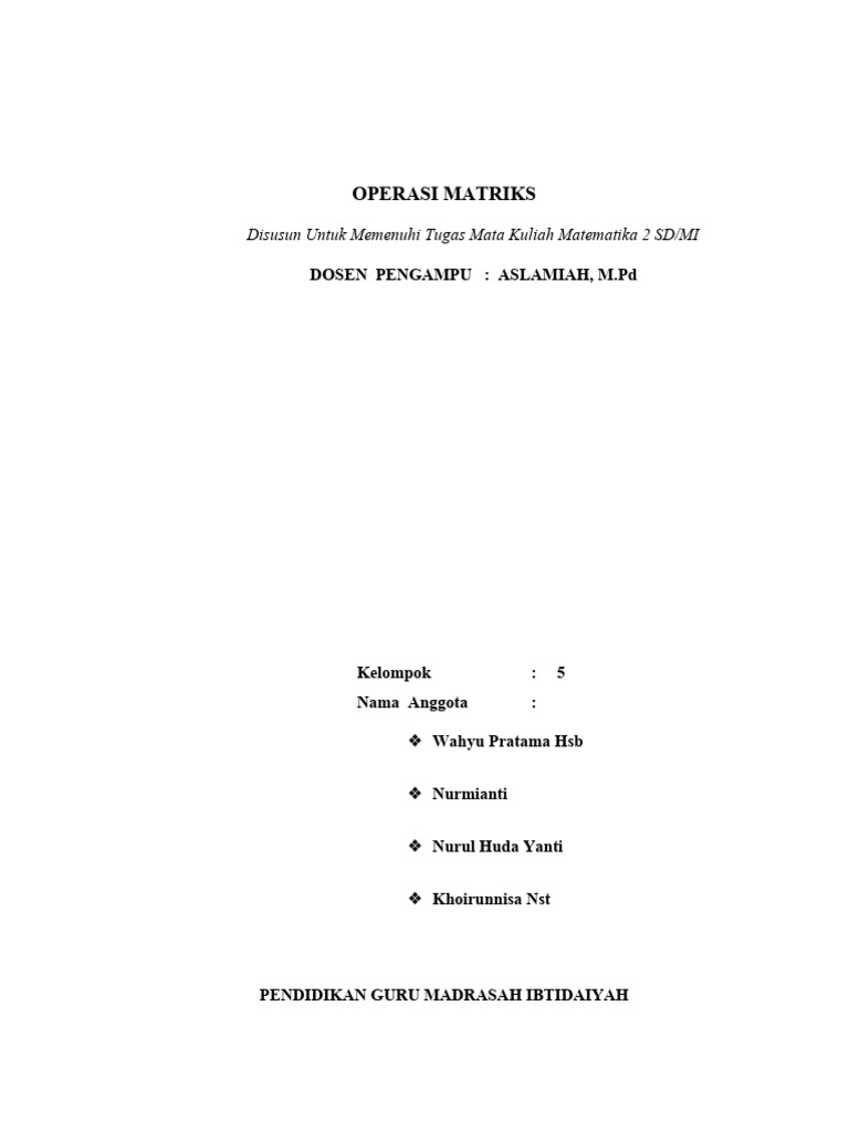 Operasi Dasar Matriks dalam Matematika | PDF