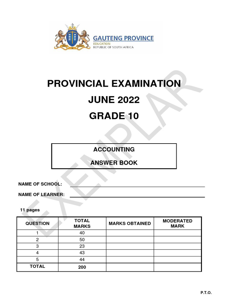 Gr10 ACC P1 (ENG) June 2022 Answer Book | PDF | Debits And Credits ...