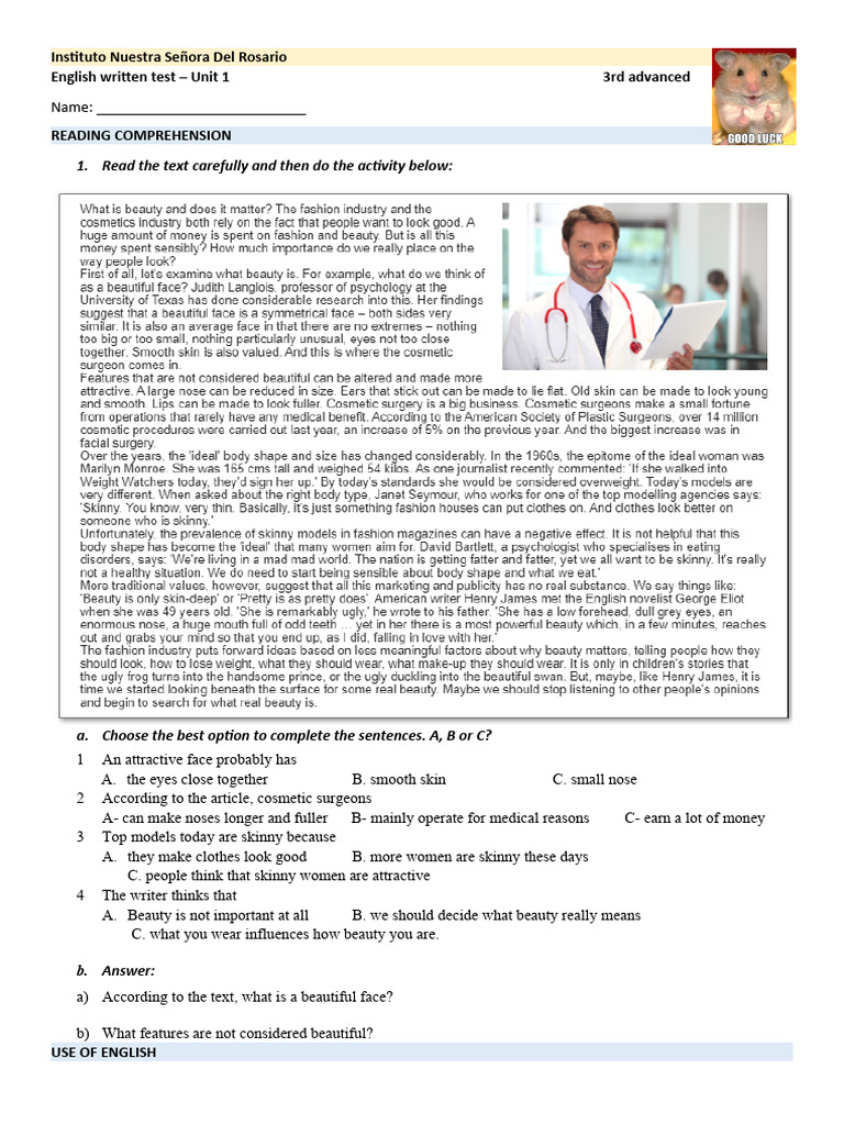 3rd Adv Test Unit 1 | PDF