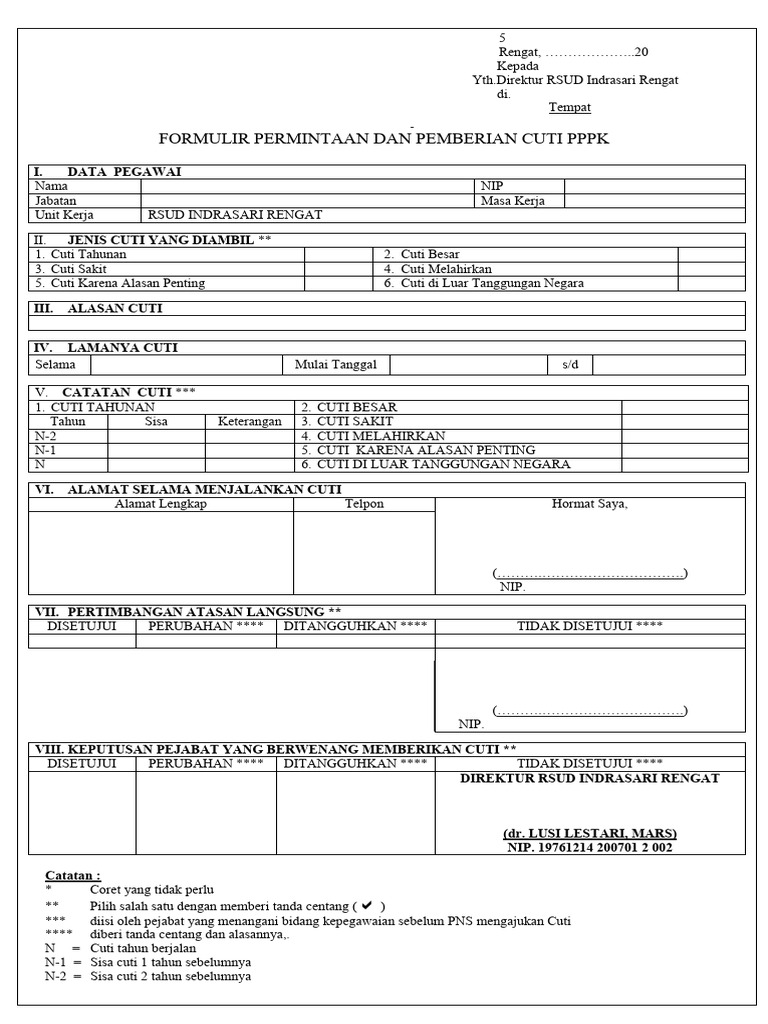 Formulir Cuti Pegawai RSUD | PDF