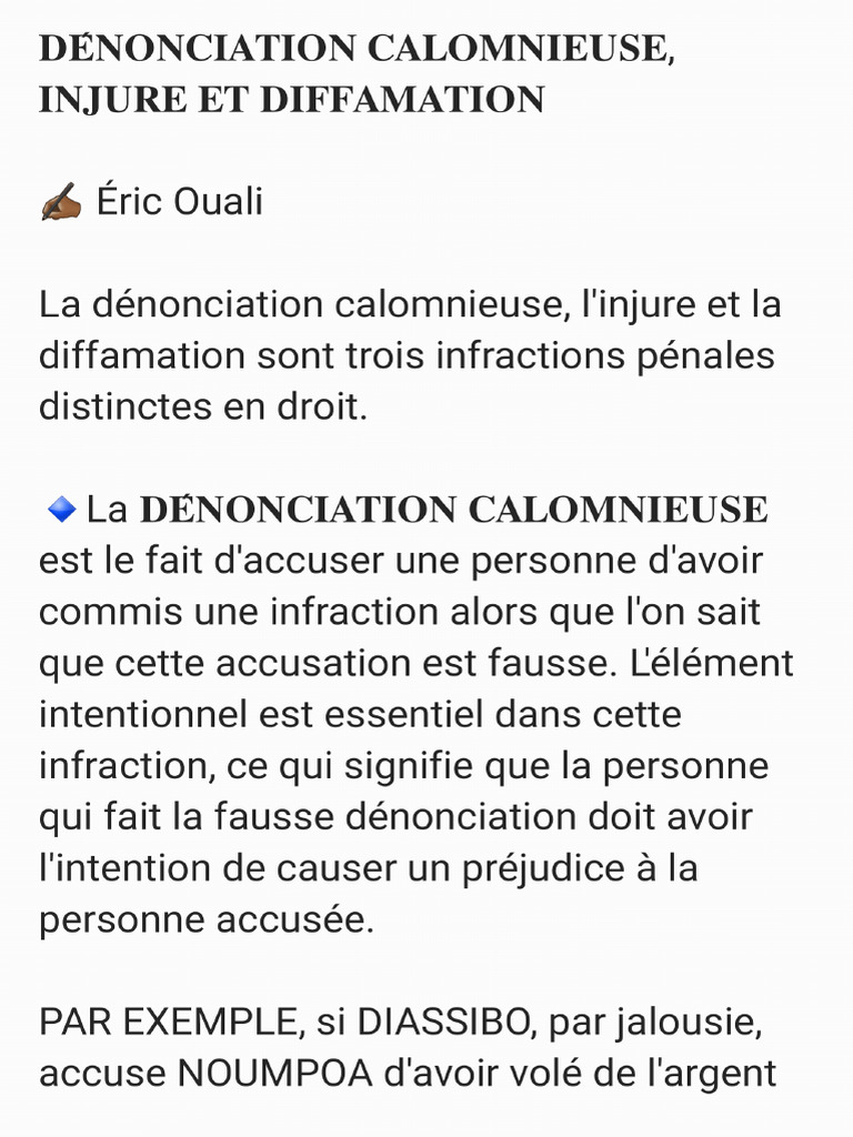 Dénonciation Calomnieuse, Injure Et Diffamation | PDF