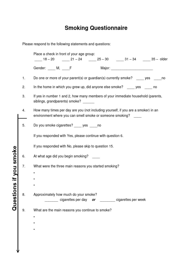 119600735-Smoking-Questionnaire | Download Free PDF | Tobacco Smoking ...