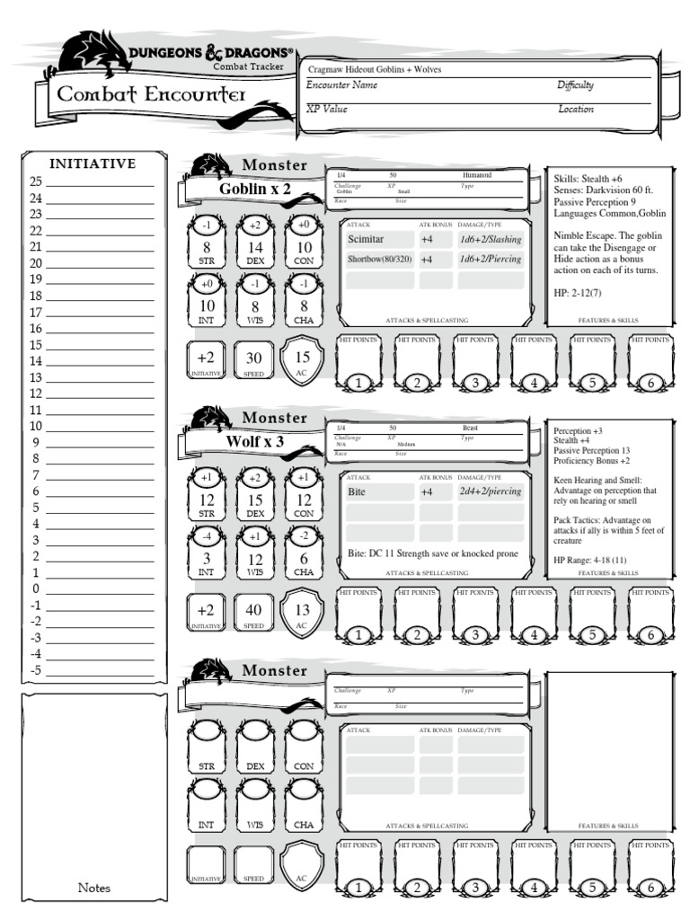 D&D Combat Tracker: Goblins & Wolves | PDF | Role Playing Games