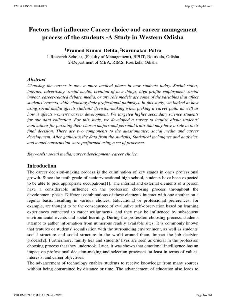 Factors That Influence Career Choice And Career Management 2022 Pdf Coefficient Of