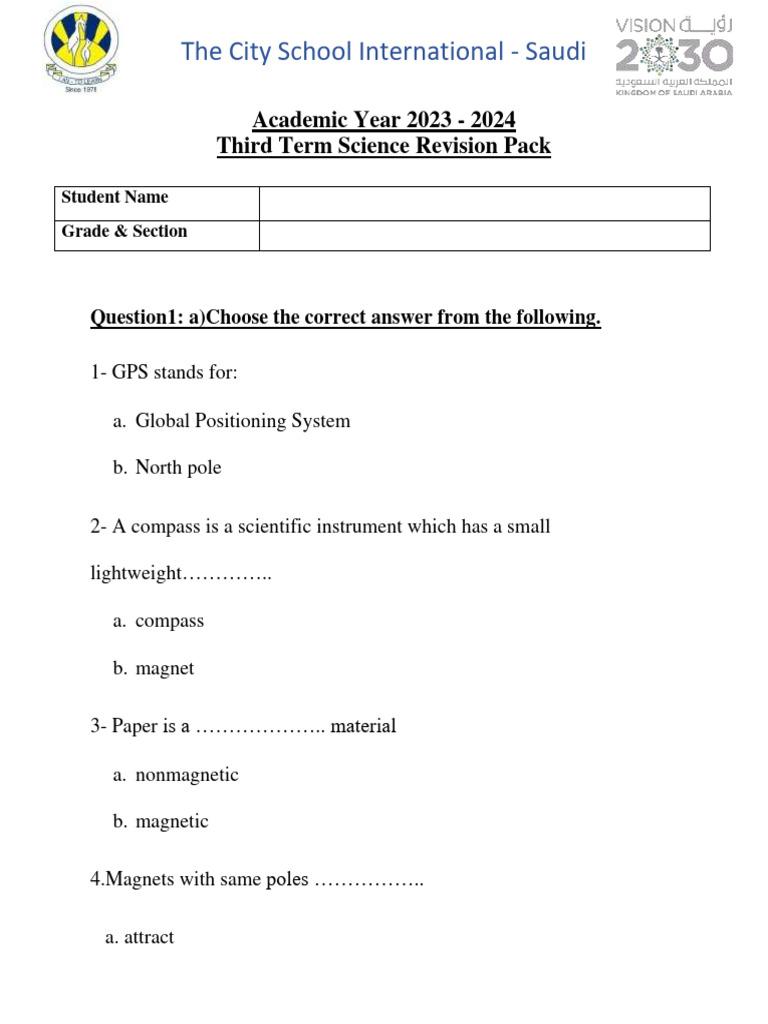 Science Revision Pack | PDF | Compass | Magnetism