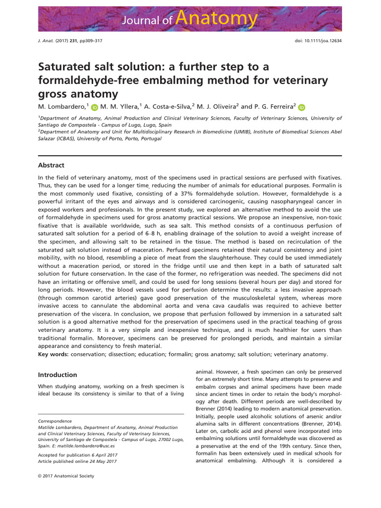 Joa 231 309 | PDF | Cadaver | Formaldehyde