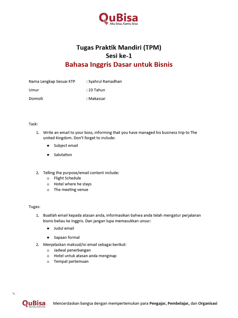 Carryover - TPM Sesi 1 - Melati Aros Putri - Bahasa Inggris Dasar Untuk Bisnis | PDF