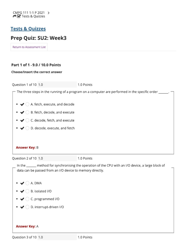 2021 Prep Quiz Week 3 - SU2 + Memo | PDF