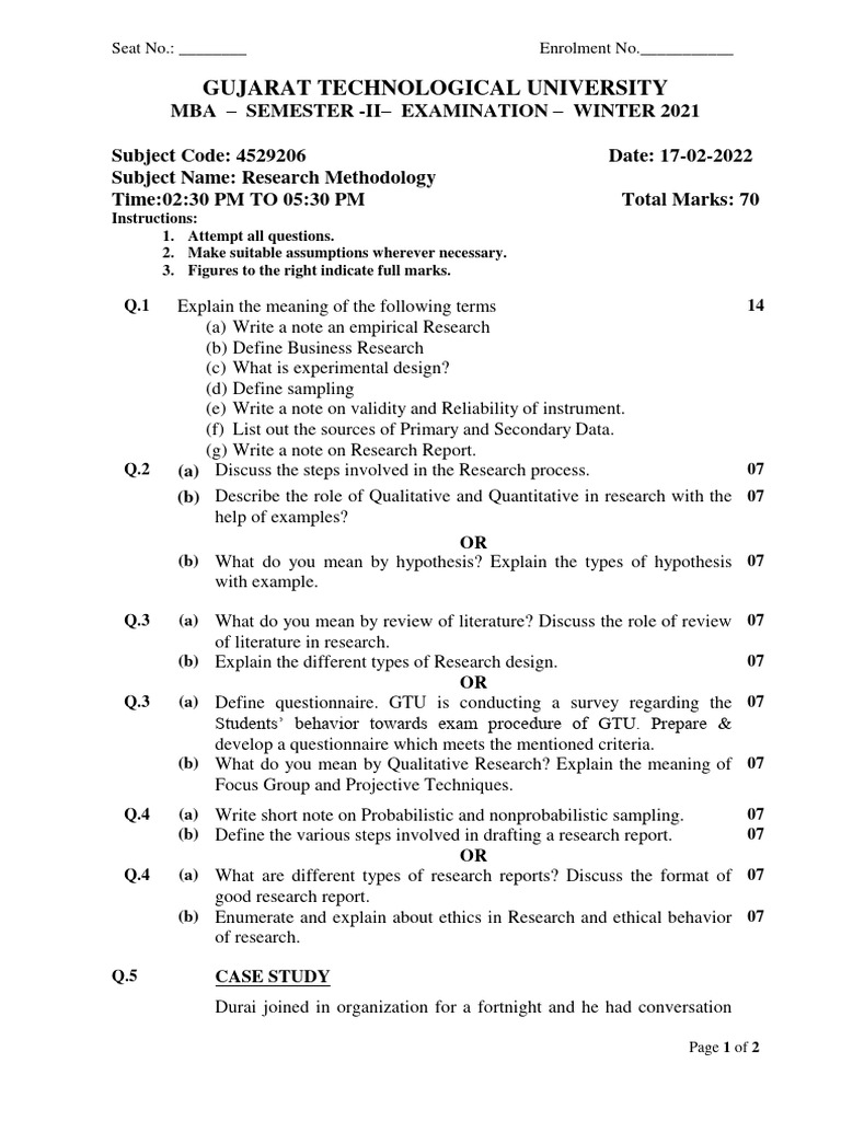 MBA Research Methodology Exam Paper | PDF | Scientific Method | Science