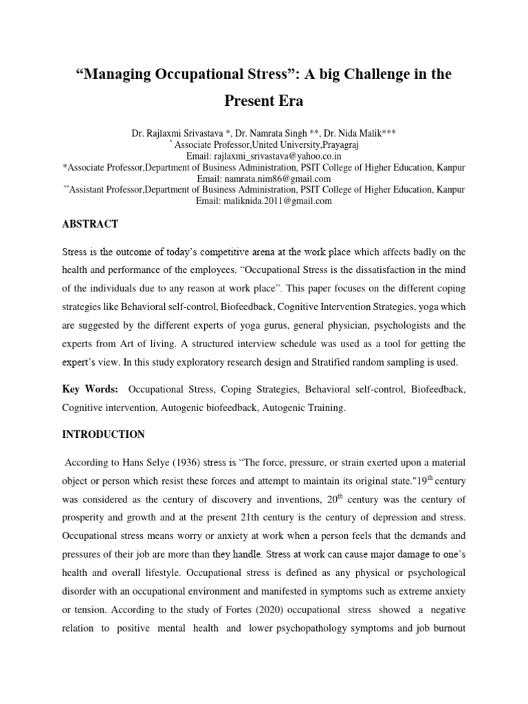 Biofeedback for Occupational Stress Relief | PDF | Stress (Biology ...