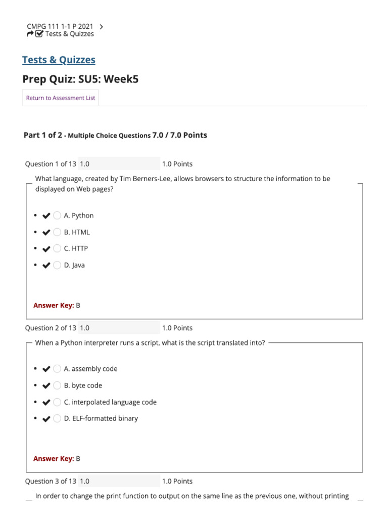 2021 Prep Quiz Week 5 - SU5 + Memo | PDF