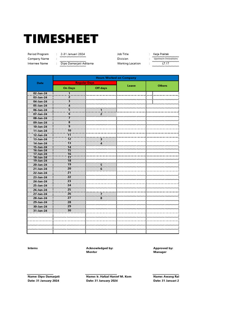 January 2024 Internship Schedule | PDF